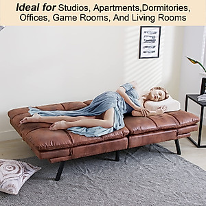 Opoiar, Memory Foam Couch Bed, Modern Sleeper Sofa with Adjustable Armrest&Backrest, Convertible Futon Sets for Compact Living Spaces, Sofabed, Brown-3