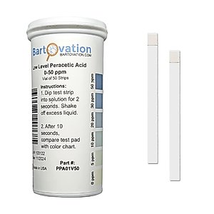 Peracetic Acid Test Strips, 0-50 ppm [Vial of 50 Strips]