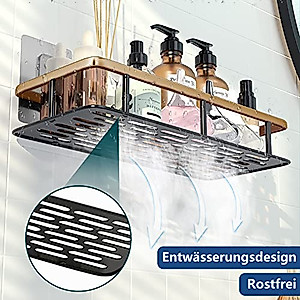 YHANEC 2 Pack Shower Caddy No Drilling Traceless Adhesive Shower Shelves Rustproof Space Aluminium Bathroom Shower Organizer with Hooks for Bathroom, Restroom, Kitchen