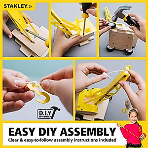 Stanley Jr. STANLEY Jr DIY Yellow Lifting Crane Kit for Kids - Easy Assembly Crane Building Kit - Wood Crane Toy Craft - Wood, Paint & Decals Included