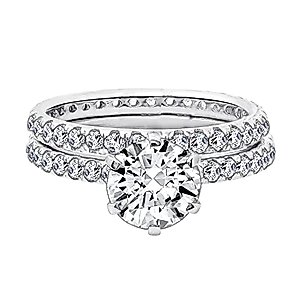 Amazon Essentials Platinum-Plated Sterling Silver Round Ring Set made with Infinite Elements Cubic Zirconia (1 Carat Center Stone), Size 9 (previously Amazon Collection)
