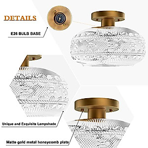 Industrial Semi Flush Mount Ceiling Light Fixture,Gold Hallway Light,Globe Glass Light Fixture Ceiling,Vintage Ceiling Lamp,Farmhouse Light for Entryway Kitchen Bathroom Laundry Room,Bulb Not Included