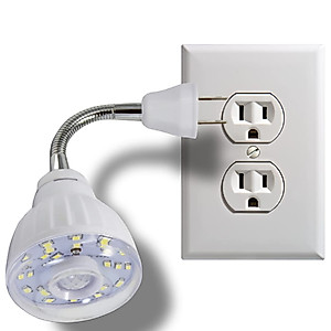 ShopN5 LED Motion-Activated Directional Rotating Flexible Sensor Dusk to Dawn Night Light AC Outlet Plug-in Wall Stair Lamp Indoor 360° Bedroom Hallway Stairway Garage Basement Corridor