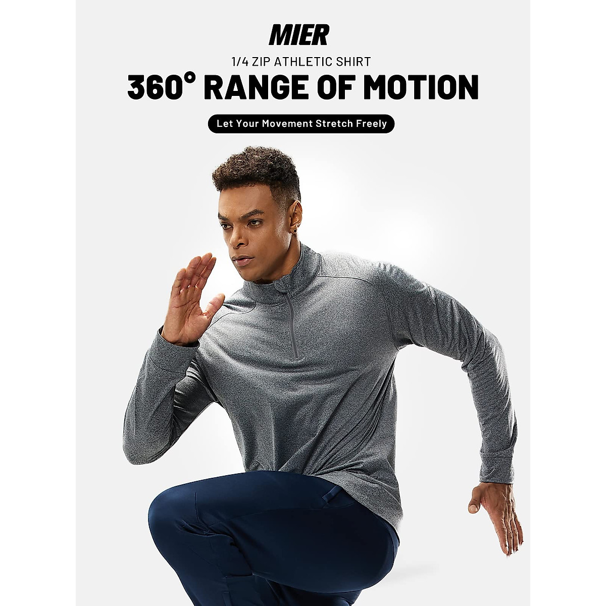 MIER Men's Quarter Zip Long Sleeve Pullover Shirts Golf Hiking Running Performance UV Top, Lightweight Brushed Back Fleece (Heather Grey, Small)