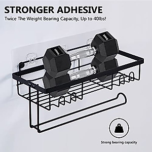 KamzoDia 4 Pack Shower Caddy Shelf Organizer with Hanging Sponge, No Drilling Adhesive Wall Mounted, Accessories Bathroom Storage Basket Shampoo Holder Kitchen Rack, Rustproof Stainless Steel Black