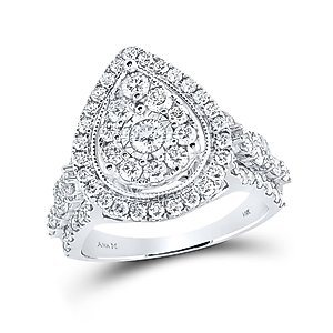 14kt White Gold Round Diamond Teardrop Bridal Wedding Engagement Ring 1-3/4 Cttw