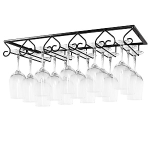MOCOUM Wine Glasses Rack Under Cabinet Stemware Rack, Wine Glass Hanger Rack Wire Wine Glass Holder Storage Hanger for Cabinet Kitchen Bar (Black, 5 Rows 1 Pack)