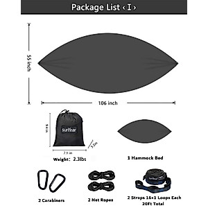 Sunyear Hammock Camping with Rain Fly Tarp and Net, Portable Camping Hammock Double Tree Hammock Outdoor Indoor Backpacking Travel & Survival, 2 Tree Straps,100% Waterproof, Black