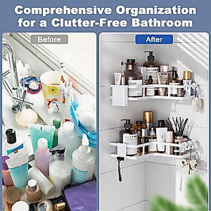 ZUXEFO Corner Shower Caddy Adhesive, Shower Corner Shelves Hanging No Drilling, Wall Mounted Rustproof Bathroom Shampoo Holder Organizer for Inside Shower (Bright White)