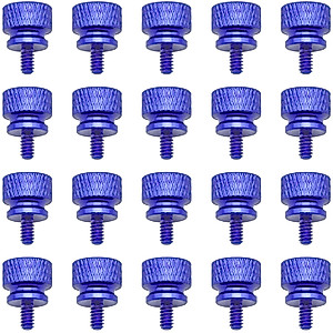 Powlankou 20 Pieces 6#-32 Computer Case Screws, Anodized Aluminum Thumbscrews, Fully Threaded Knurled Thumbscrews, Thumb Screws (Blue)