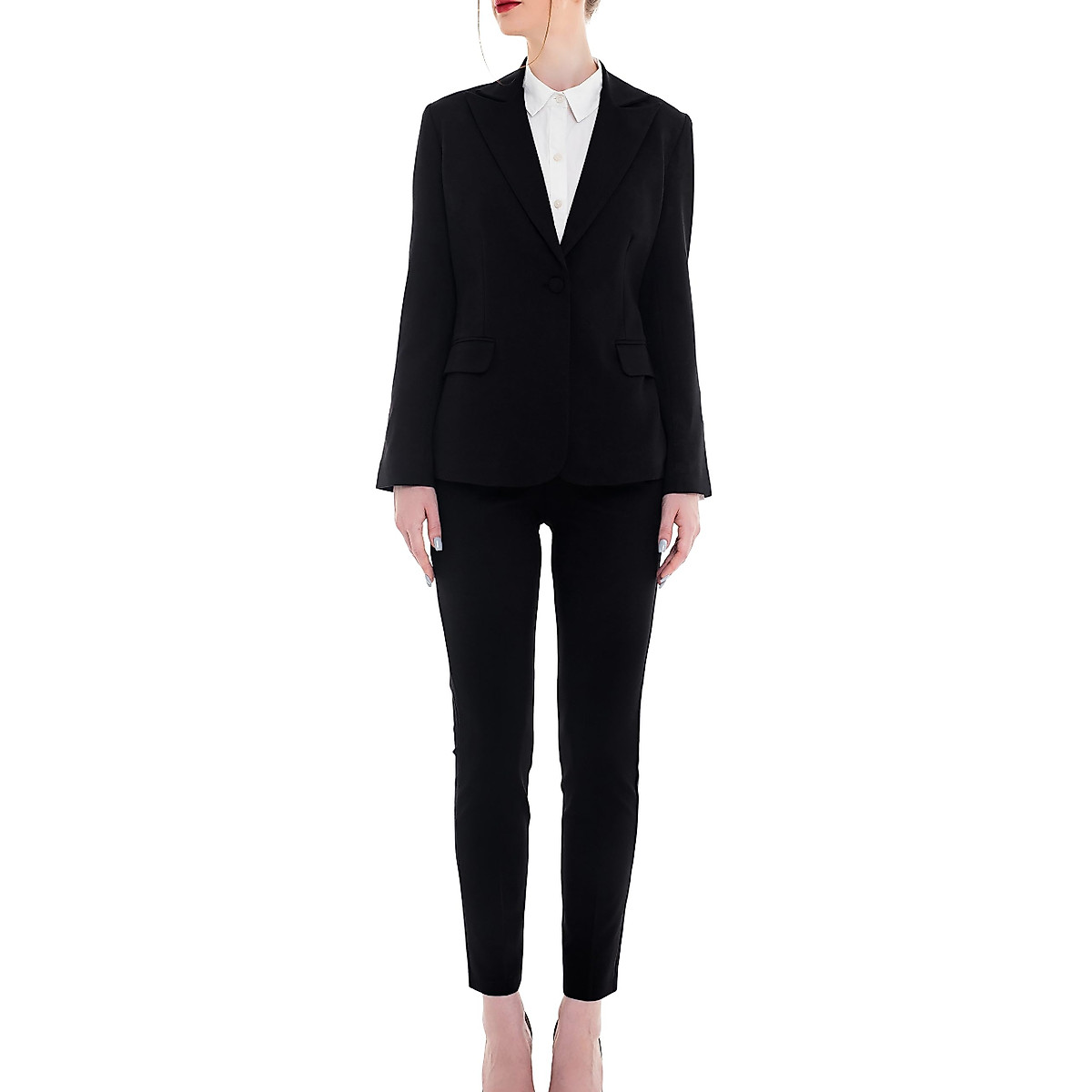 Marycrafts Women's Pant Suits Set – Professional Business Suiting Blazer and Pants 2 Piece Outfit 14 Black
