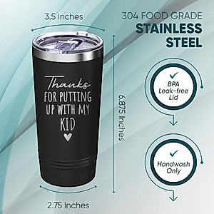 shop4ever Thank You for Putting Up With My Kids Engraved Insulated Stainless Steel Tumbler with Lid 20 oz. Funny Teacher Appreciation Gift (Black)