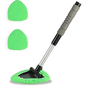 JUSTTOP Windshield Cleaning Tool, Car Window Cleaner with Unbreakable Extendable Long-Reach Handle and Washable Reusable Microfiber Cloth, Car Exterior Accessories, Green
