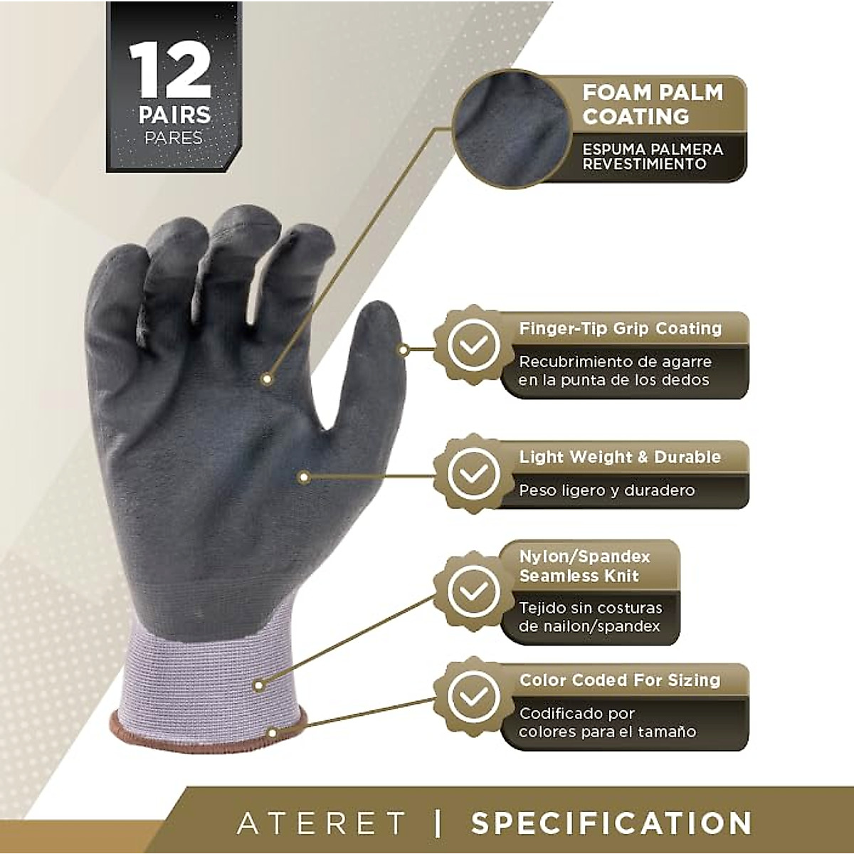 ATERET Palmer Safety 12 Pairs Large Safety Work Gloves I Microfoam Nitrile Coated Gloves I Working Gloves for Construction Warehouse Home Improvement