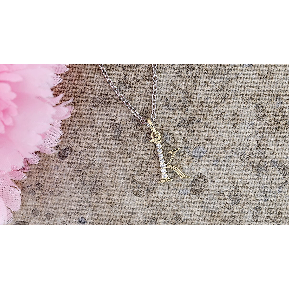 Dazzlingrock Collection 0.05 Cttw Round White Diamond Lowercase Initial 'k' Pendant Necklace with 18 inch Silver Chain for Women in 14K Solid White Gold