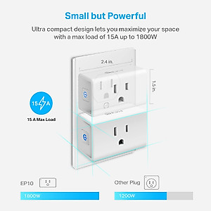 Kasa Smart Plug Ultra Mini 15A, Smart Home Wi-Fi Outlet Works with Alexa, Google Home & IFTTT, No Hub Required, UL Certified, 2.4G WiFi Only, 1-Pack(EP10), White