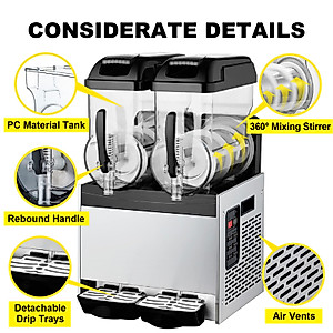 IKEKA 110V Commercial Slushy Machine 24L Double Tank Frozen Drink Slushie Maker Machine 600W Stainless Steel Margarita Machine for Supermarkets Cafes Restaurants Bars (Black)