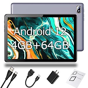 SZTPSLS Tablet 10.1 Inch 10.0 Android 12 Tablet 4GB+64GB, Quad-Core, 1920 * 1200 IPS HD Display, Type-C, WiFi, Bluetooth, 128GB Expand Storage,5000mAh(Update)