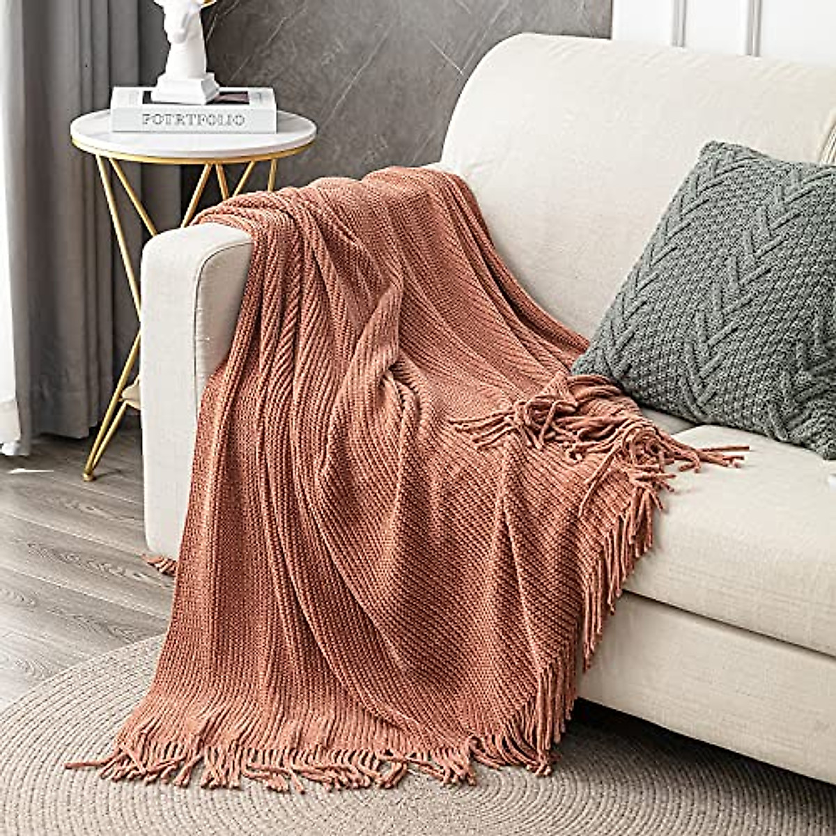 lifein Throw Blanket for Couch - Soft Boho Throw Blanket, Cozy Knit Small Lightweight Blankets & Throws for Bed,Chair,Sofa,Living Room,Home Decor(50 * 60 inches)