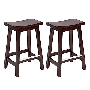 PayLessHere Bar Stools Set of 2 for Kitchen Counter Solid Wooden Saddle Stools 24-Inch Height Home Furniture Barstool, Brown