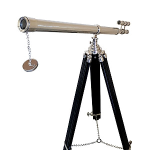 Decorative Double Barrel Standard Tube Length Marine Navy Designer Home Floor Standing Maritime Black Tripod Nickel Silver Finish Telescope Collectible Item