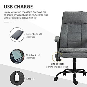Vinsetto Executive Massage Office Chair with 2-Point Lumbar Massage, USB Power, Adjustable Height, Padded Headrest, Armrest, Grey