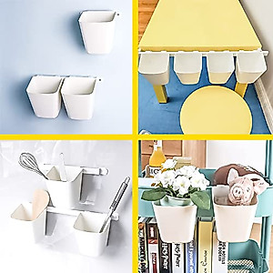 LeonBach 5 Pack White Hanging Cup Holders, Rolling Cart Accessories Hanging Pencil Holder Storage Containers Hanging Buckets Hanging Bins