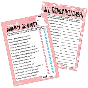 Pink A Little Boo is Almost Due Girl Baby Shower Games, Guess Who and All Things Halloween Matching Game (2 Game Bundle) - 20 Cards, Halloween Baby Shower
