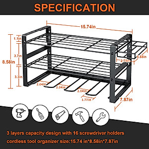 Power Tool Organizer Heavy Duty Floating Tool Shelf 3 Layers Metal Power Tool Holder Organization Garage Wall Mounted Utility Storage Rack for Cordless Drill Charging Station Screwdriver