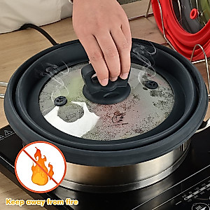 Microwave Splatter Cover Vented Glass Cover Splatter Guard Lid with Collapsible Silicone for Food as Pot Cover Plate Cover 10.5 inch for 6 7 8 9 10 inch Plate Bowl