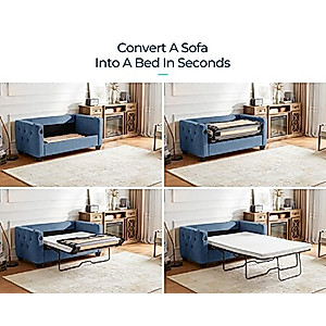 LINSY HOME Pull Out Sofa Bed, 2-in-1 Convertible Sleeper Couch with Memory Foam Mattress, Two Seat Loveseat Sleeper Sofa Bed for Living Room, Blue, Full Size