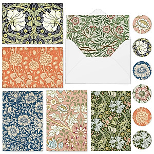 AnyDesign William Morris Greeting Cards with Envelopes Stickers Vintage Floral Stationery Cards Retro Flower Blank Note Cards for Wedding Birthday Baby Shower Thank You Supplies, 4 x 6 Inch
