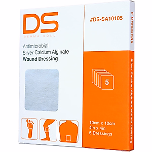 DERMA SOLU 4” x 4” Silver Calcium Alginate Wound Dressing Alginate w/Silver Sterile (4" x 4" (5 Dressings))