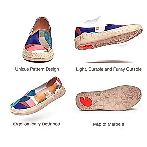 UIN Women's Espadrilles Slip Ons Knitted Lightweight Walking Casual Loafers Comfortable Art Painted Travel Shoes Marbella Broad Leaf (9)