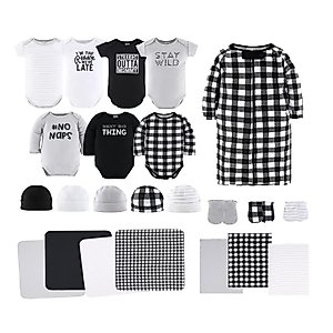 The Peanutshell Newborn Clothes & Accessories Gift Set, Fits Newborn to 3 Months, Black Plaid
