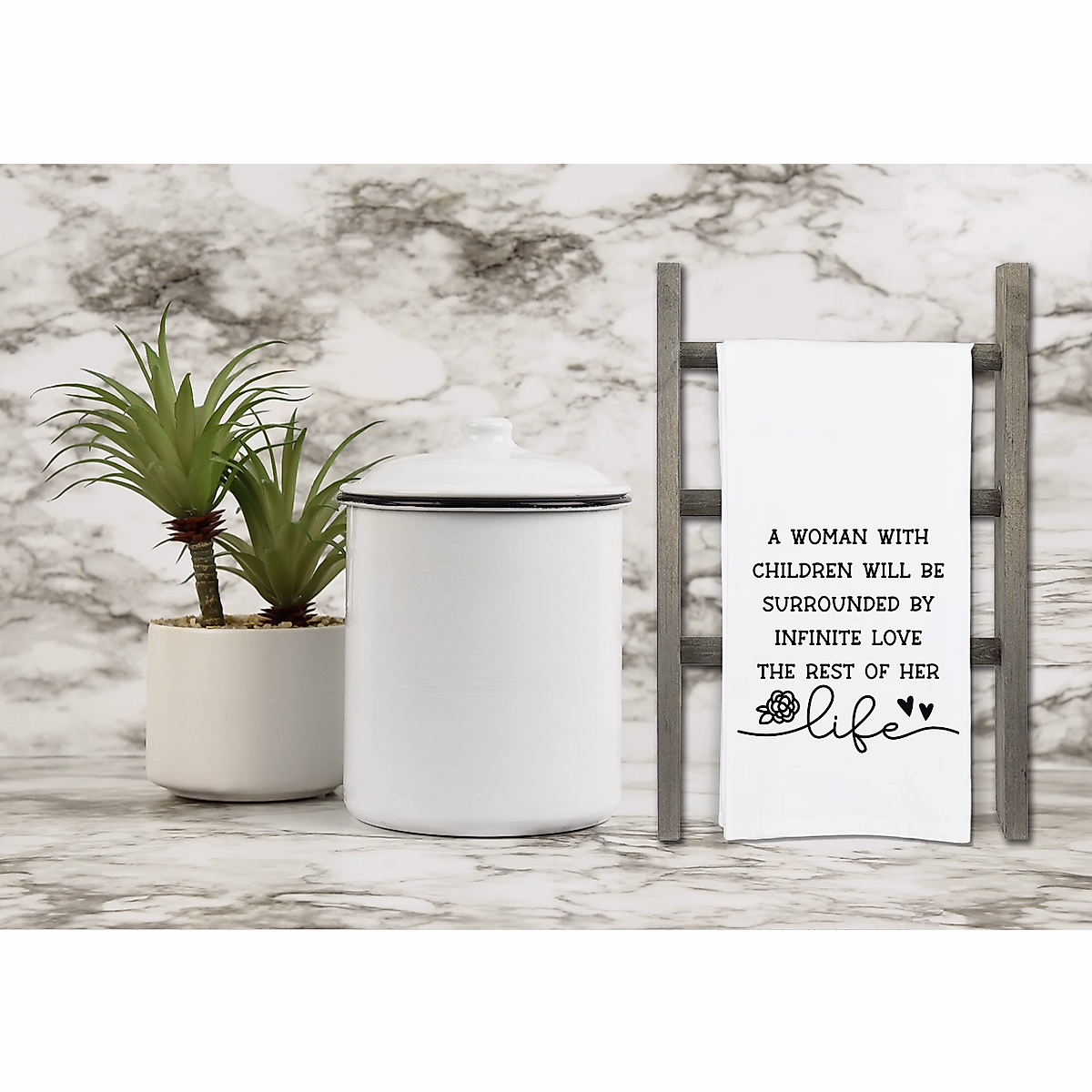 A Woman with Children Will Be Surrounded By Infinite Love Kitchen Towel with Hanging Loop - 100% Cotton Flour Sack Tea Towels - Birthday Christmas Mother's Day Gift