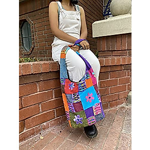 Happy Flowers Razor Cut Hippie Patchwork Sling Crossbody Boho Handbag Bohemian Purse