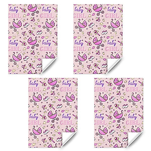 Baby Girl Birthday Wrapping Paper For Kids Girls, Stroller Baby Socks Nipple Balloons Designs Gift Wrap Paper for Birthday or Baby Shower, 4 Sheets Pink Paper Folded Flat 20x28 Inches Per Sheet