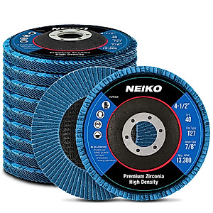 NEIKO 11255A 10 Pack Jumbo Zirconia Flap Discs 4-1/2 for Angle Grinder, 40 Grit Flapper Wheel, Flat T27 Grinding Wheel 4.5 Inch Flap Disc, 7/8" Arbor Grinding Disc, Flap Wheel for Wood & Metal Sanding