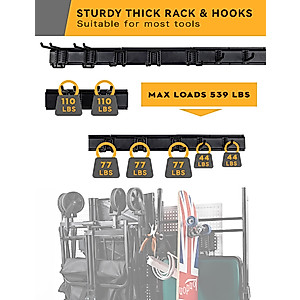 Garage Tool Organizer Wall Mount 48 Inches Max Load 539lbs ，Garage Storage, Garage Organization, Adjustable with 7 Heavy Duty Hooks and 4 Cable Ties, Yard Tools holder and Power Tool Organizer Rack