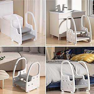 Wiifo Toddler Step Stool for Sink, Height Adjustable Plastic Step Stool for Kids with Handle & Non-Slip Safety,Child Step Stool for Bathroom or Kitchen, Grey