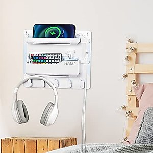 YONGAIJIA Bedside Wall Mount Shelf, Adhesive Bedside Organizer for Remote、Phone、Glasses. Bedside Accessories Storage suitable for College Dorm 、bunk bed 、 Bedroom、Rv（White）