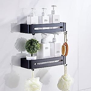 G.D.Metal Adhesive Bathroom Shelf Wall Mounted (Black, Square)