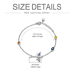 AOBOCO Sterling Silver Dragonfly Bracelet Embellished with Crystals from Austria, Adorable Insects in The Garden Series, Anniversary Birthday Multicolor Dragonfly Jewelry Gifts for Women-1