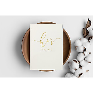 UNITED ESELL Ivory Wedding Vow Books His and Hers – Real Gold Foil Bride and Wedding Notebook with 28 Pages - 5,9" x 3.9" – Vow Renewal - Bridal Shower Gifts - Time Capsule Love Letter (Gold)