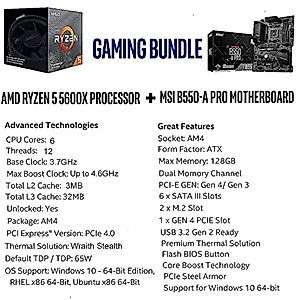 INLAND Performance 2TB NVMe PCIe Gen 4.0 M.2 2280 SSD + AMD Ryzen 5 5600X Desktop Processor 6-core Unlocked Bundle with MSI B550-A PRO AM4 DDR4 ATX Motherboard