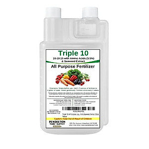 Triple 10 All Purpose Liquid Fertilizer 10-10-10 with Amino Acids (5.5%) & Seaweed Extract (32oz)