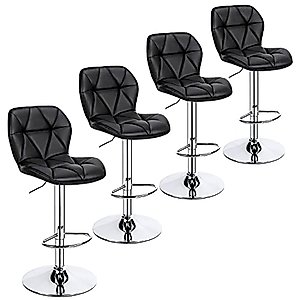 Yaheetech Bar Stools Set of 4 Adjustable PU Leather 360°Swivel Count Bar Chair with Backresr Home Kitchen Counter Stools for Kitchen Counter, Black