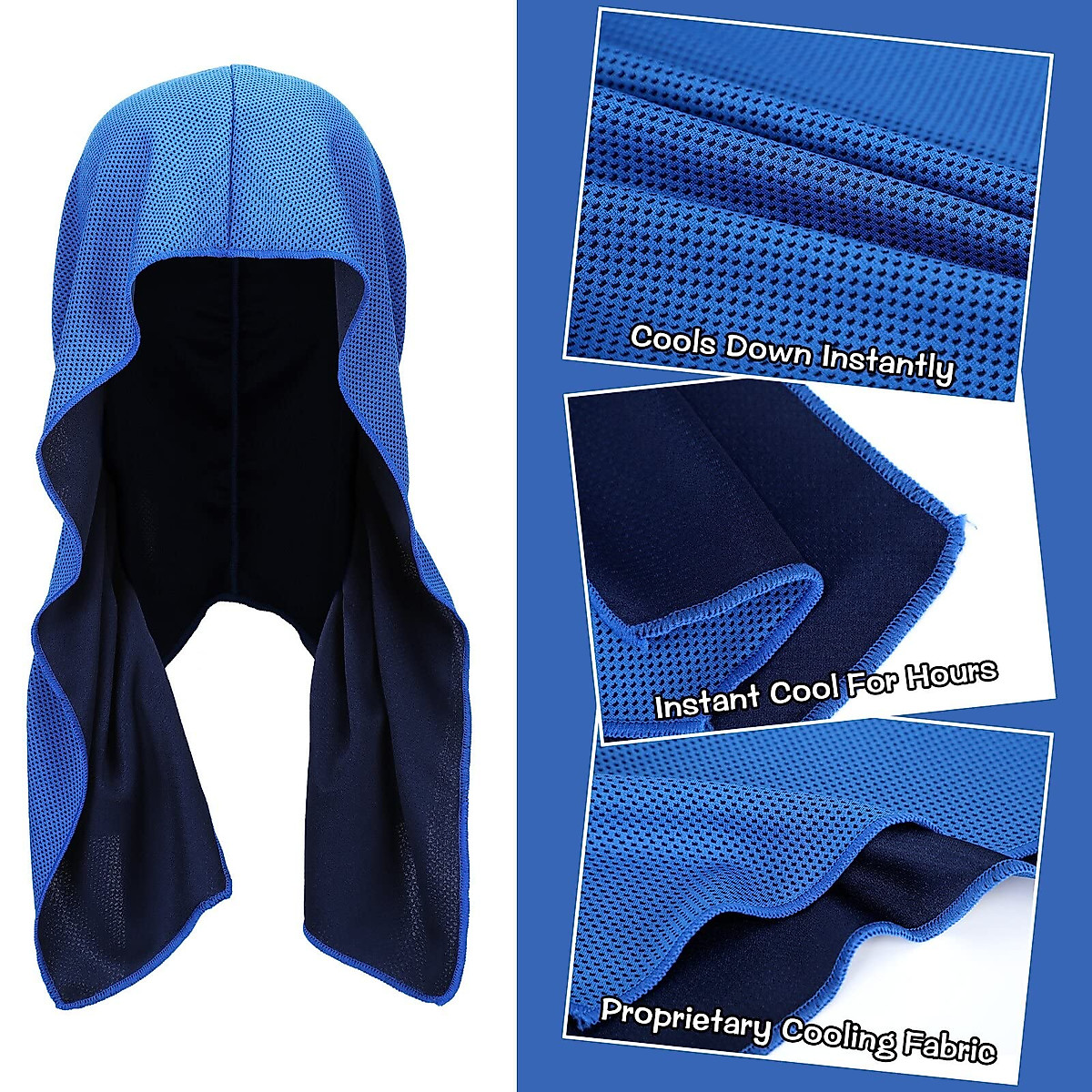 Bencailor 6 Pcs Cooling Hoodie Towel for Face Sport Hood Towel Cooling Towels Neck Cooler Cooling Neck Wraps Soft Breathable Chilly Camping Towels Absorbent Microfiber Towel (Gray/Royal Blue/Black)