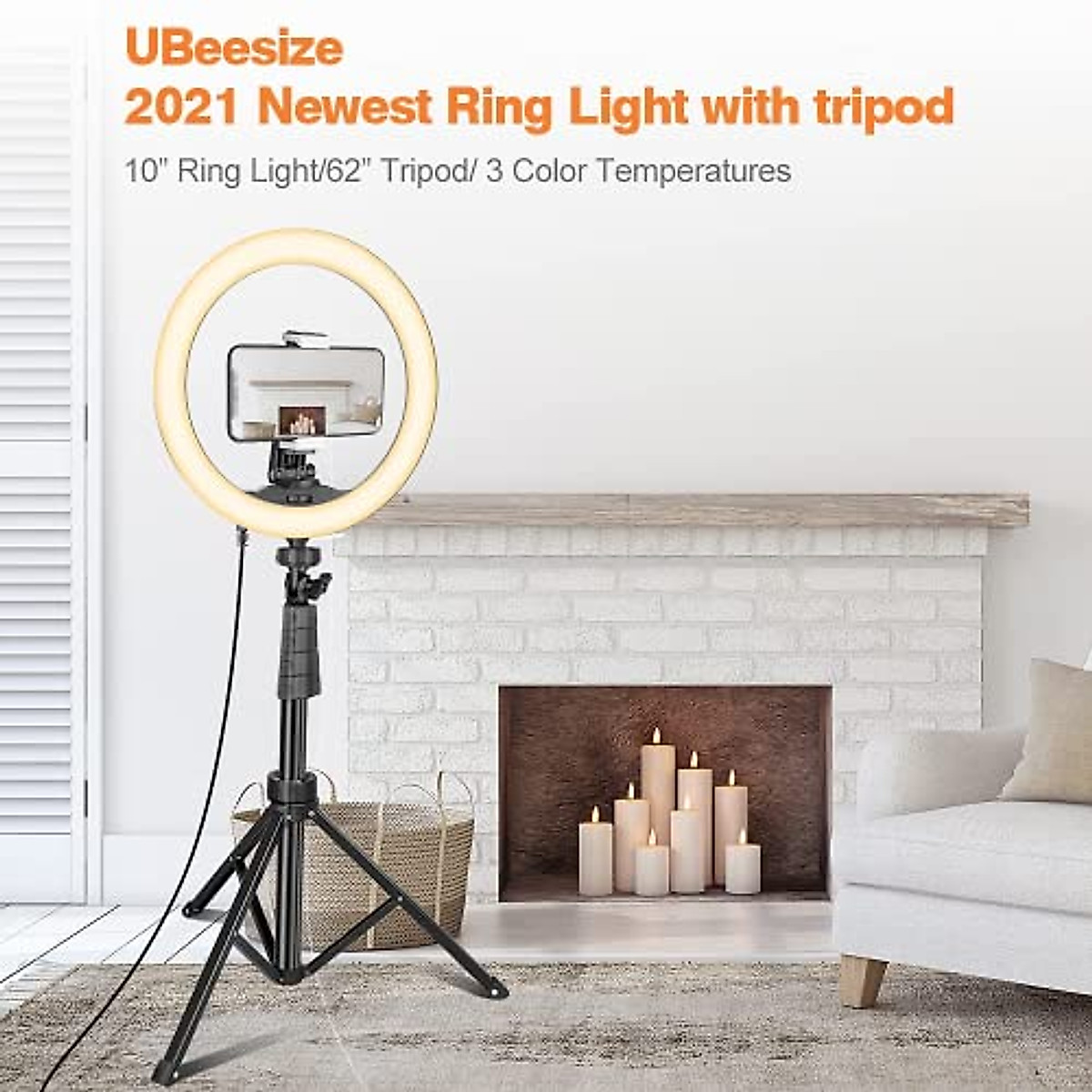 UBeesize 10''Selfie Ring Light with 62''Tripod Stand, Led Ring Light with Phone Holder and Remote for Video Recording/Zoom Meeting (YouTube/ Tiktok/Twitch), Compatible with Phones, Cameras & Webcams
